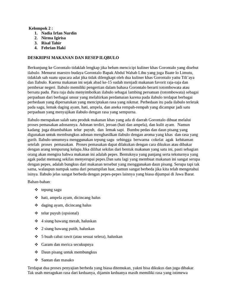 MAKANAN DAN RESEP ILABULO | PDF