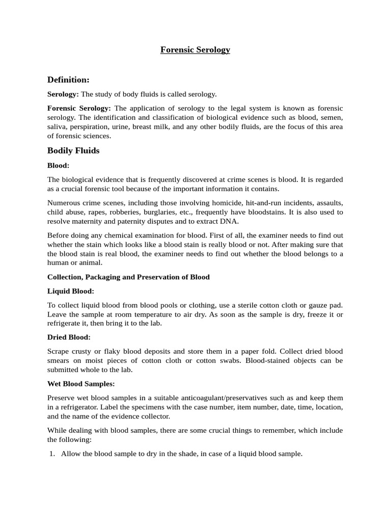 Forensic Serology: Blood Evidence Analysis | PDF | Blood Plasma ...