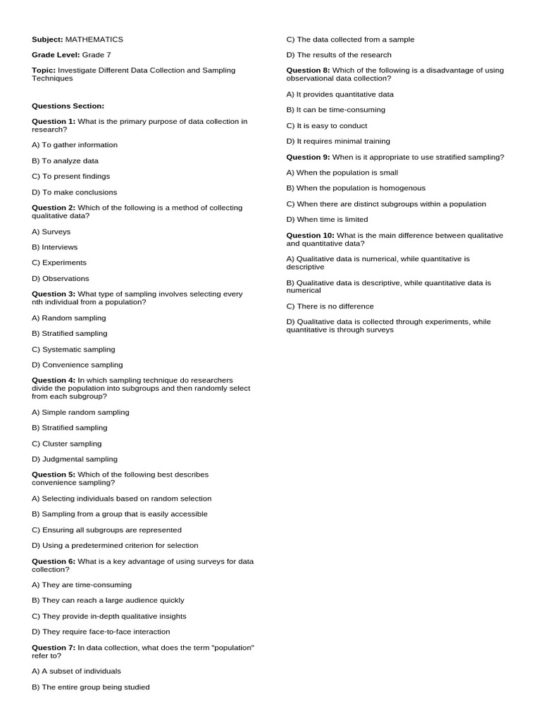 Data Collection & Sampling Techniques | PDF | Sampling (Statistics ...