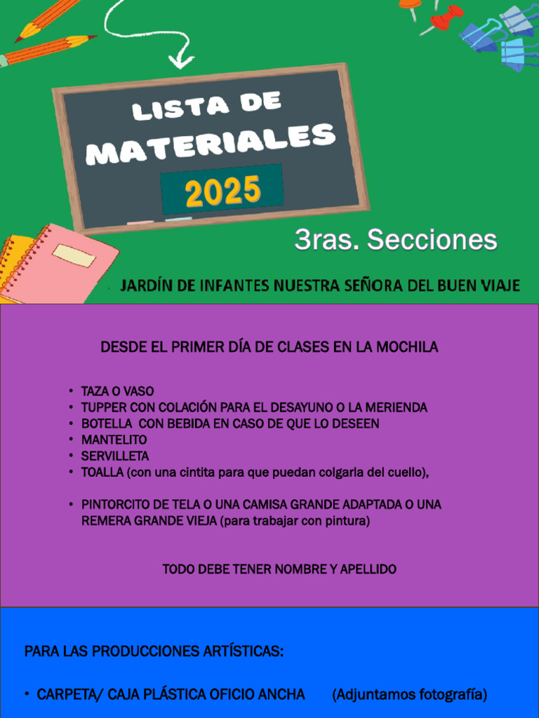 Materiales escolares para 3ras secciones | PDF