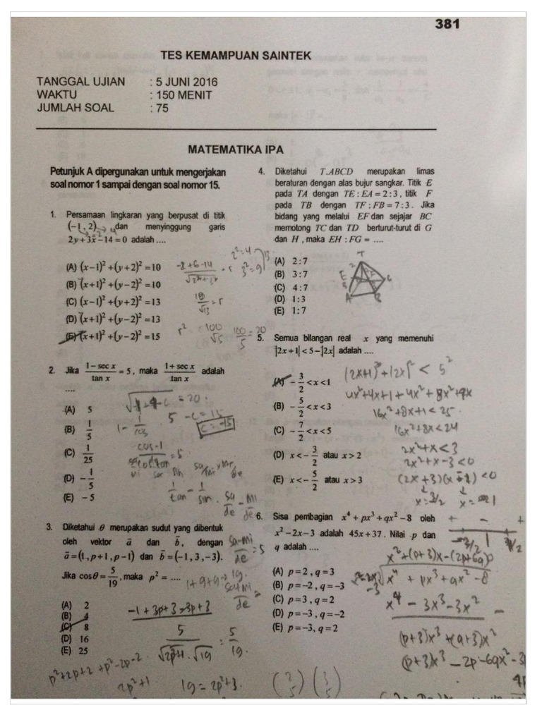 UM UGM 2016 TK SAINTEK - Kode 381 Asli (WWW - Defantri.com) | PDF