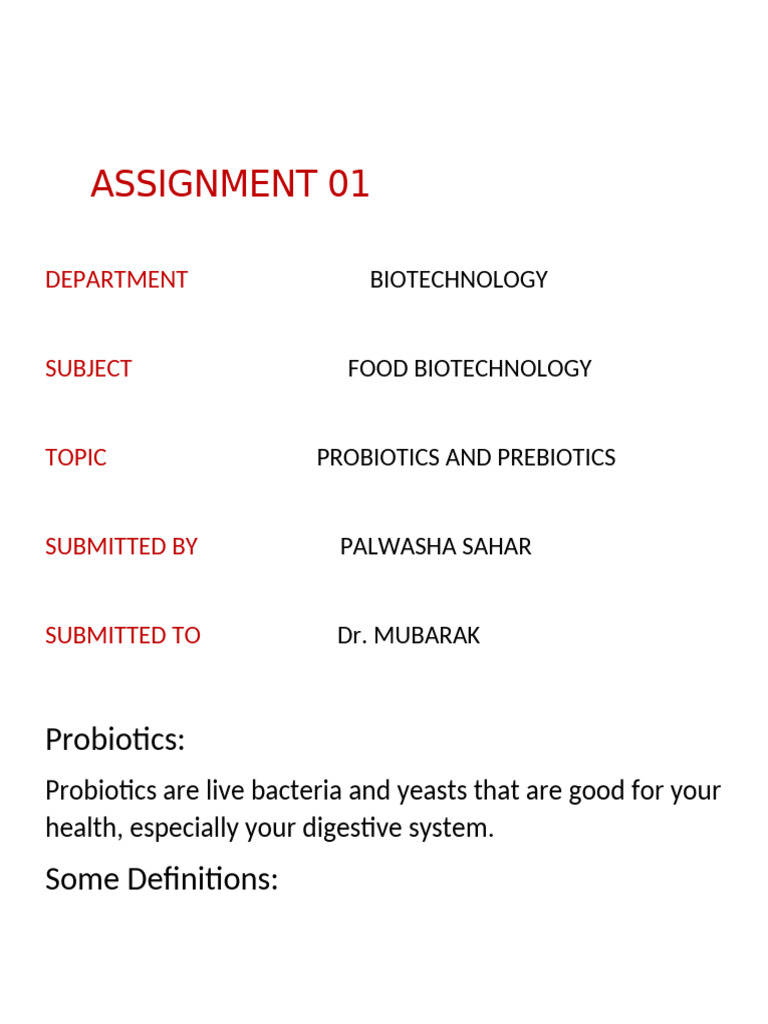 Assignment 01 Food Biotech | PDF | Probiotic | Bacteria