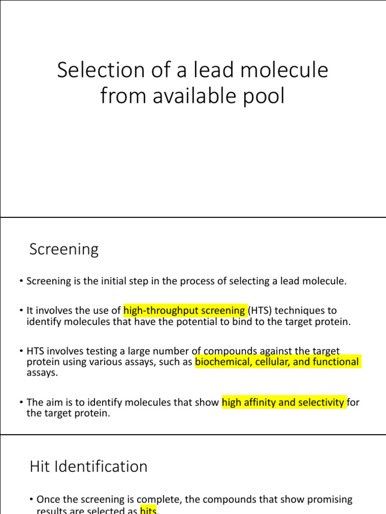 Lead Molecule Selection in Drug Discovery | PDF | Drug Discovery ...