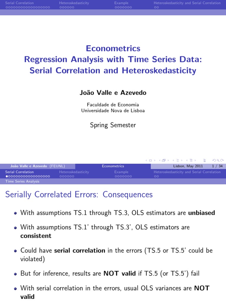 Econometrics Regression Analysis With Time Series Data Serial Correlation And
