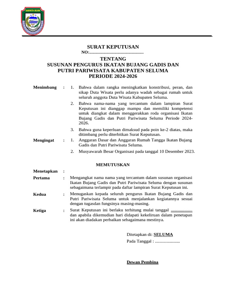Surat Keputusan Pengurus | PDF