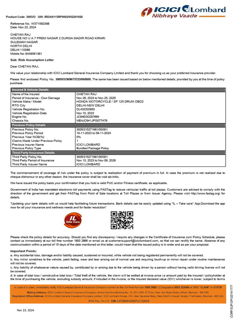 Bike Insurance | PDF | Insurance | Pro Rata