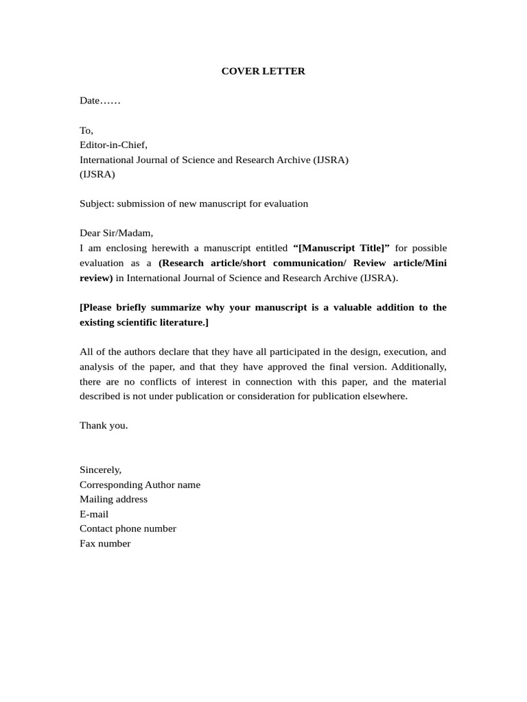 Manuscript Submission Cover Letter | PDF