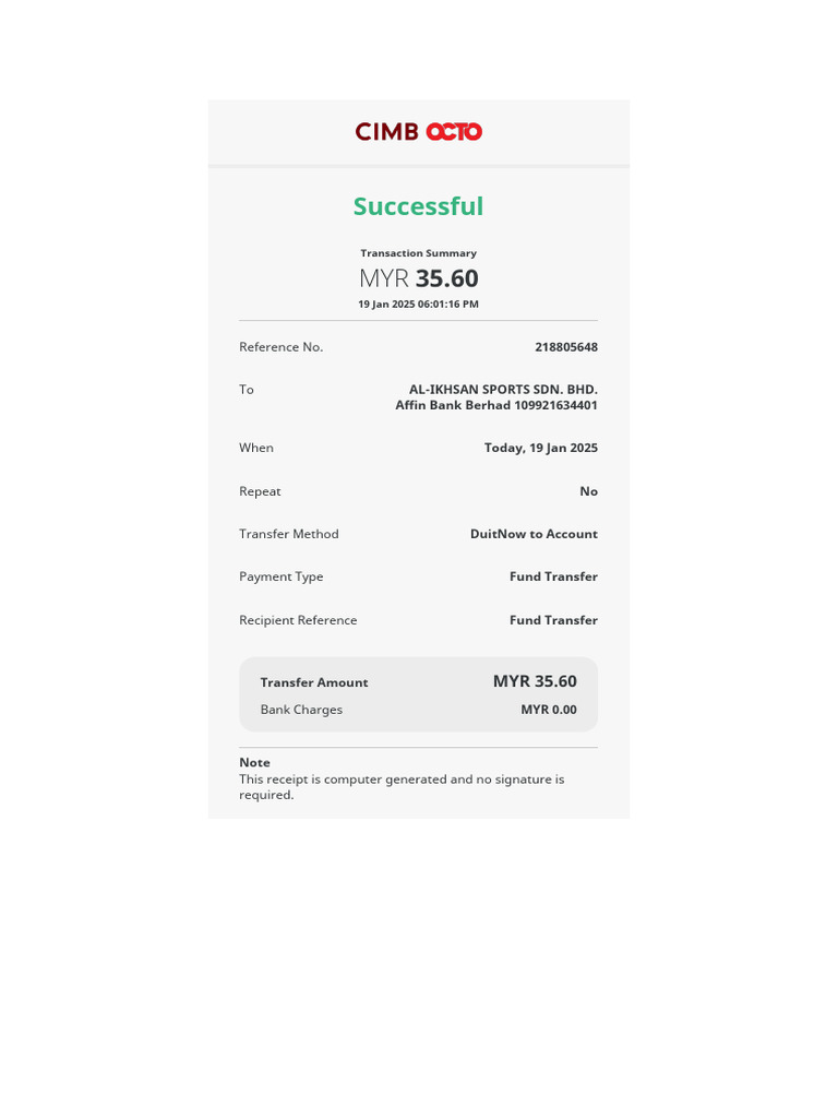 MYR 35.60 Fund Transfer Receipt | PDF