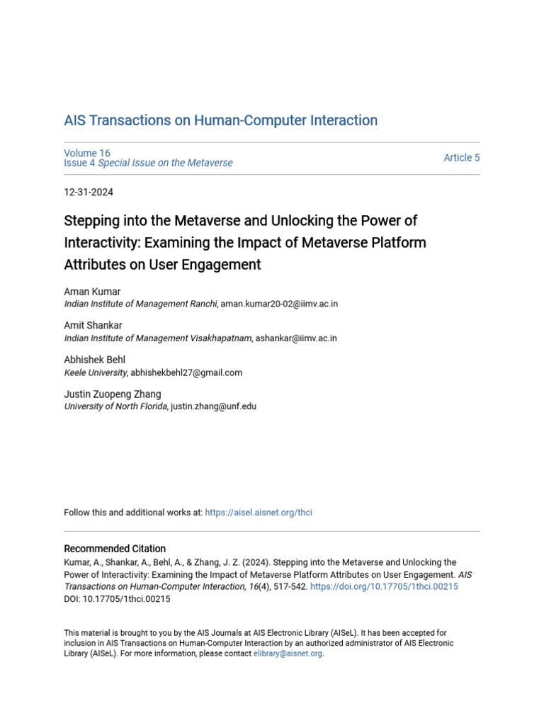 Metaverse Interactivity and User Engagement | PDF | Survey Methodology ...