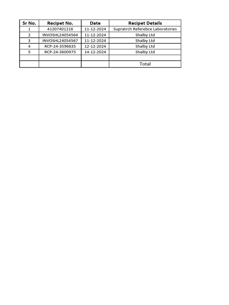 Receipt Summary for December 2024 | PDF