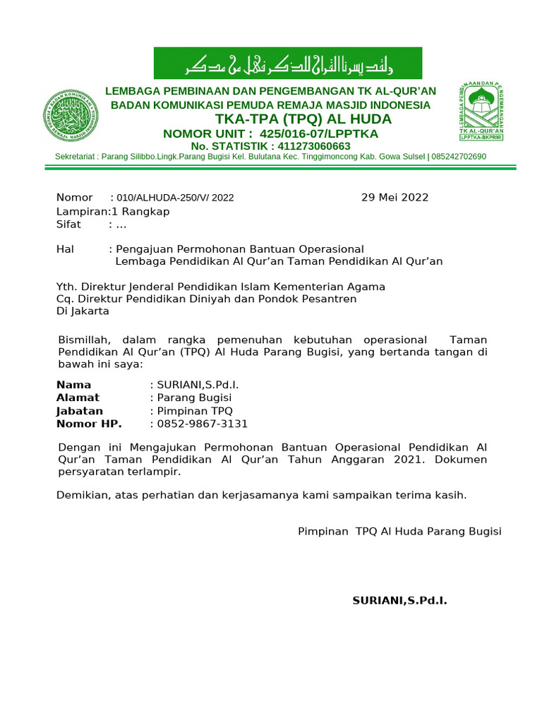 DS Surat Permohonan Bantuan | PDF