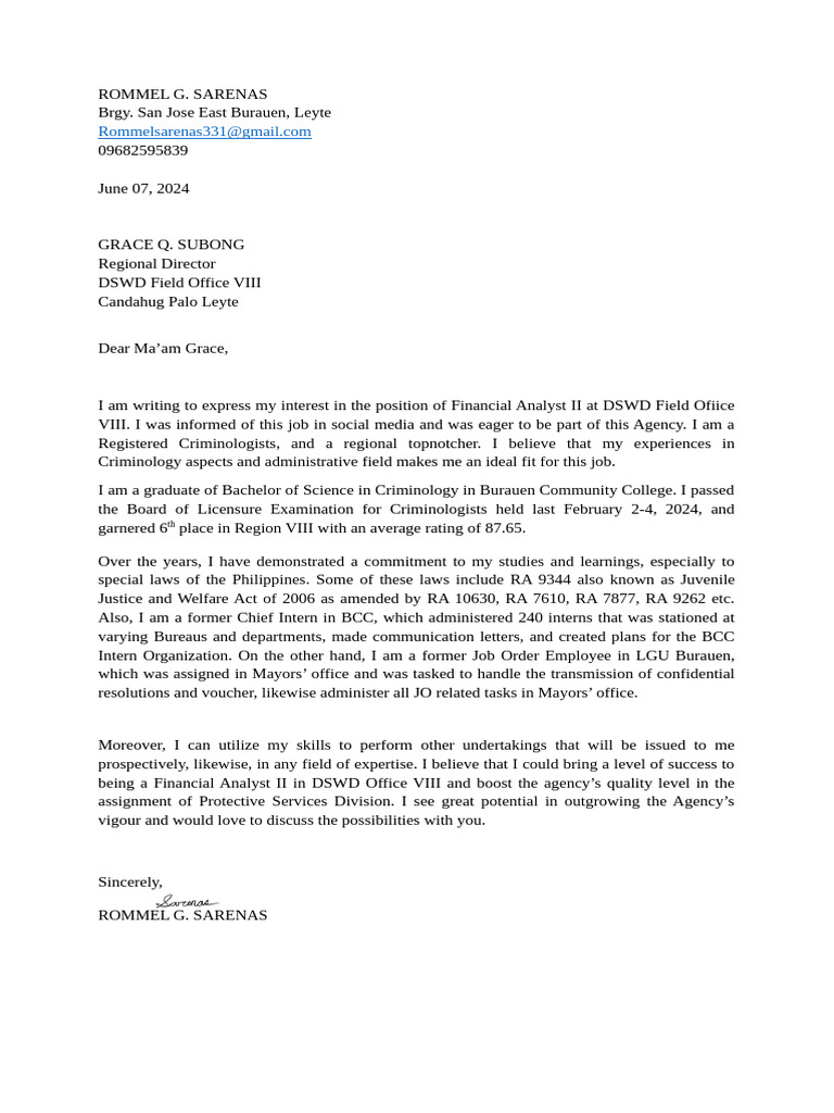 ROMMEL Application Letter_105543 | PDF