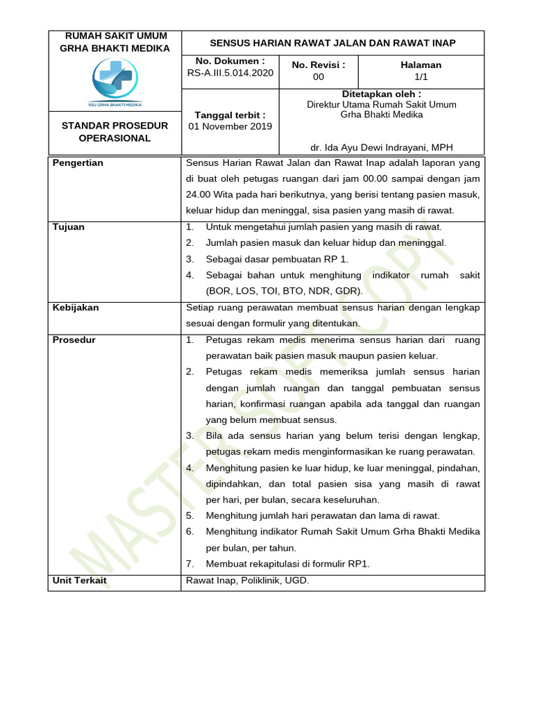 PT C.5-14 Protap Sensus Harian Rawat Jalan Dan Rawat Inap | PDF