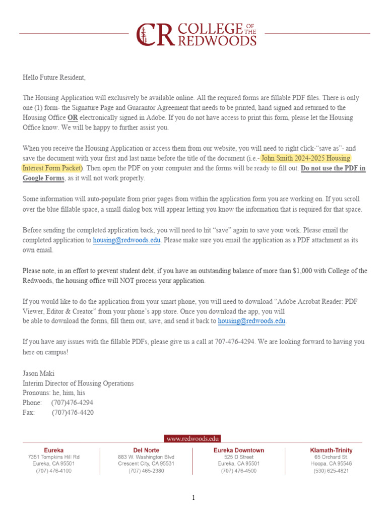 24-25 Housing App | PDF | License | Fee