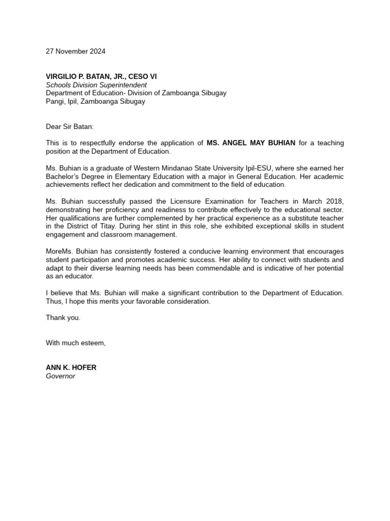 .Endorsement Draft Sample | PDF