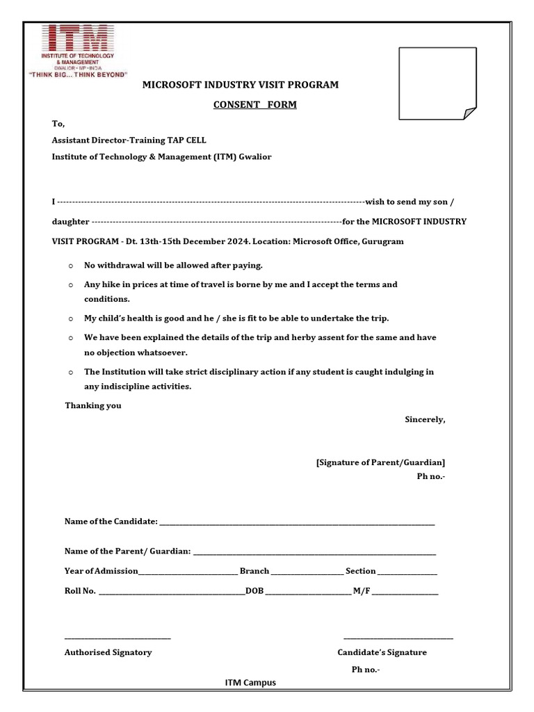 Consent Form For Delhi Visit | PDF
