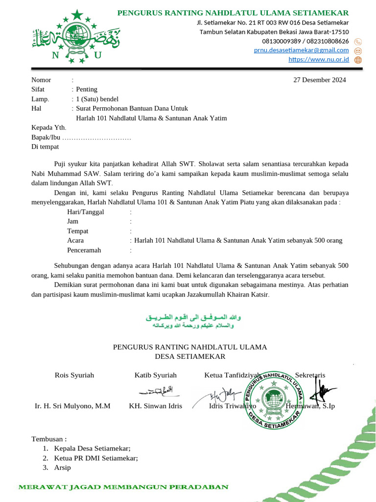 Surat Permohonan Bantuan Dana Untuk HARLAH 101 ABAD NU (Individu) Rev1 ...
