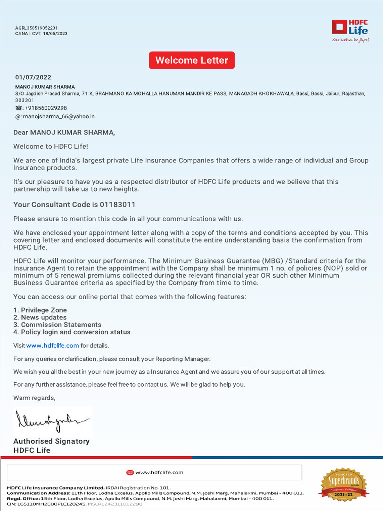 Welcome Letter | PDF