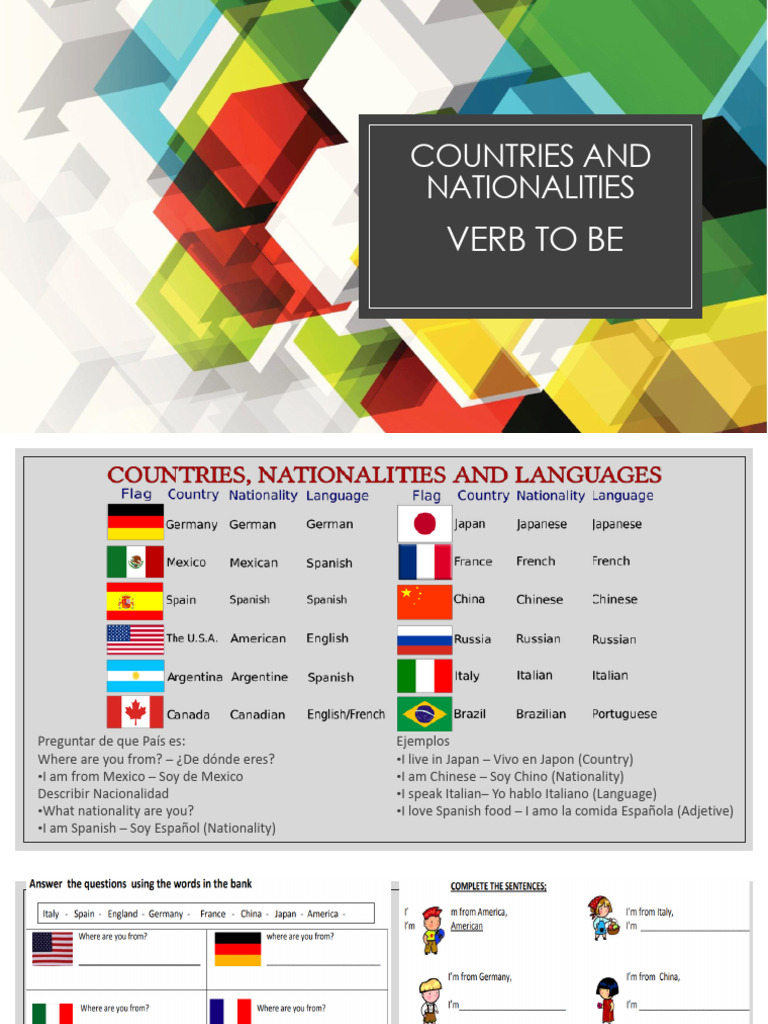 Countries, Nationalities and Verb To Be | PDF