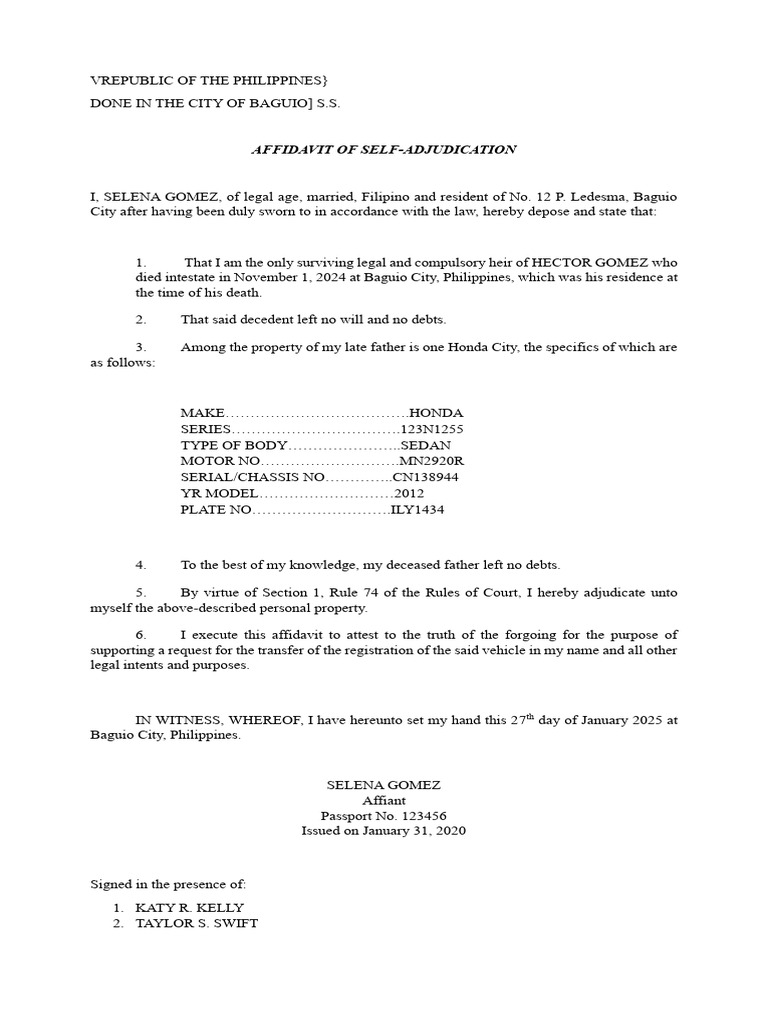 Affidavit of Self Adjudication Josue Soriano | PDF | Affidavit | Evidence