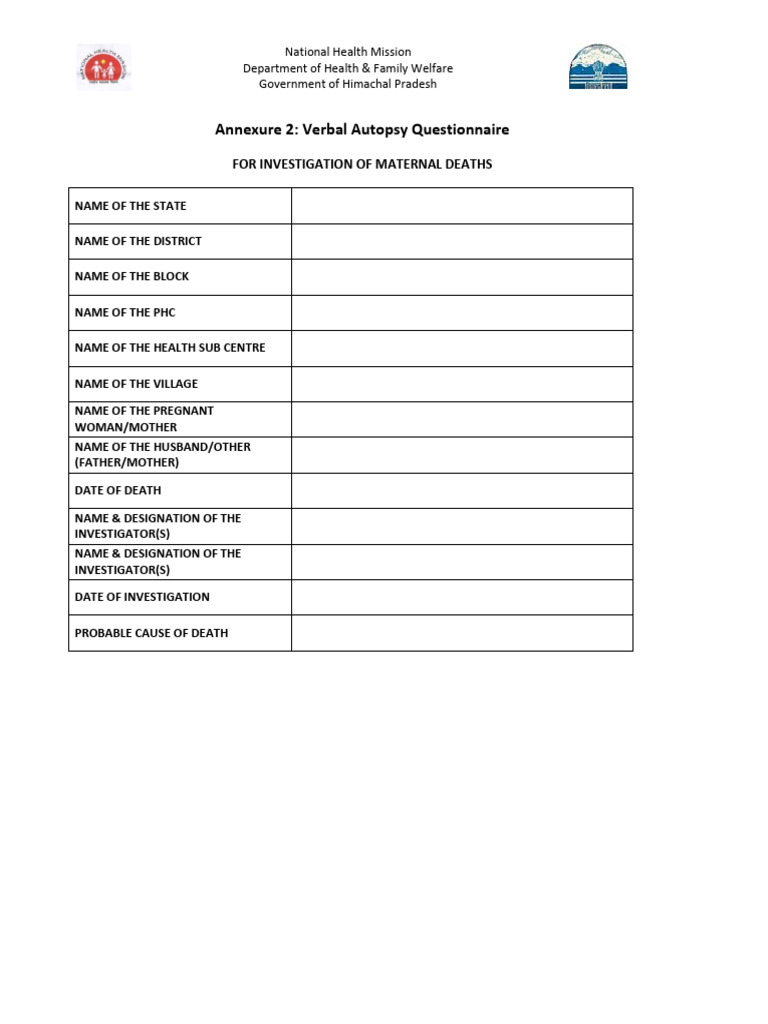 Maternal Death Verbal Autopsy Form | PDF | Childbirth | Postpartum Period