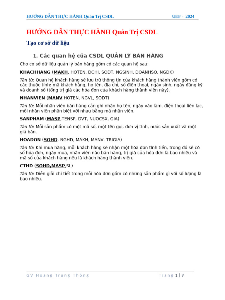 TH CSDL QLBH Buoi 04 | PDF