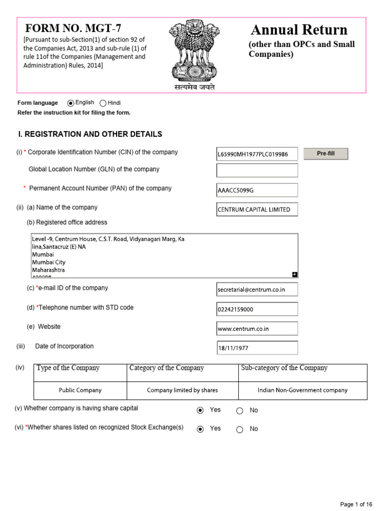 CCL Form MGT 7 2023-24.PDF Website | PDF | Securities (Finance) | Equity (Finance)