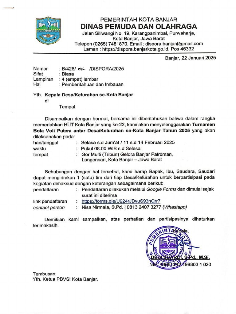 Surat Pemberitahuan Dan Imbauan - Turnamen Bola Voli Putera Antar Desa ...