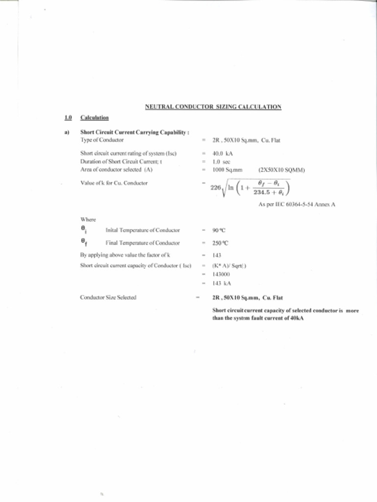 Neutral Conductor Sizing Calculation | PDF