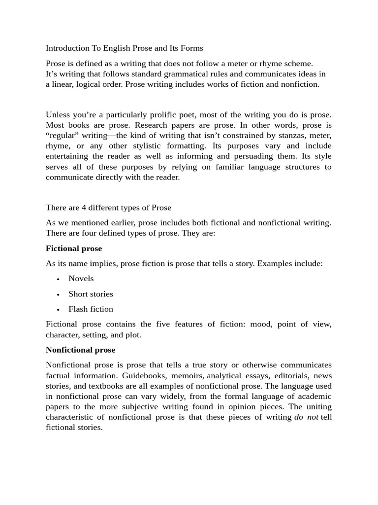 Introduction To English Prose and Its Forms | PDF | Prose | Human ...