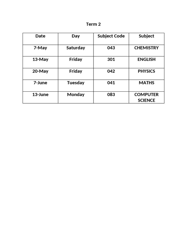 Term 2 DateSheet | PDF
