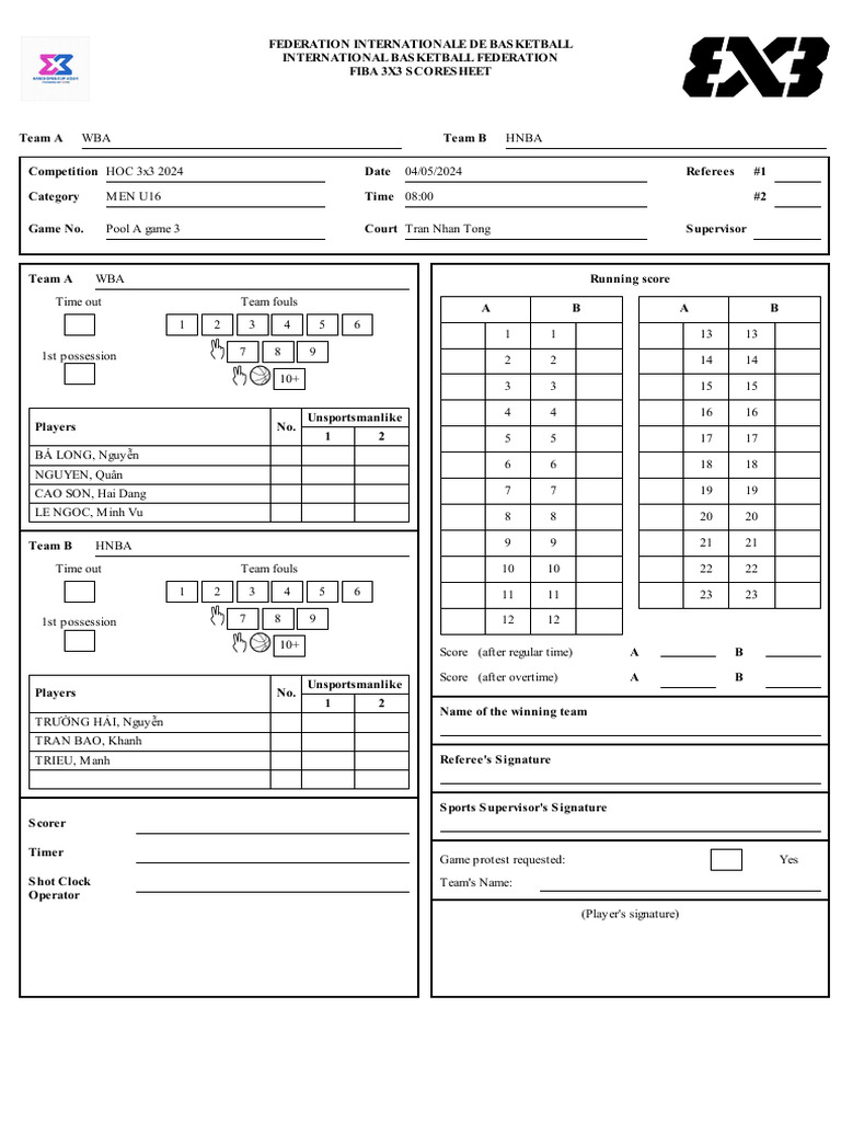 HOC 3x3 2024 - Scoresheets Report | PDF | Vietnam