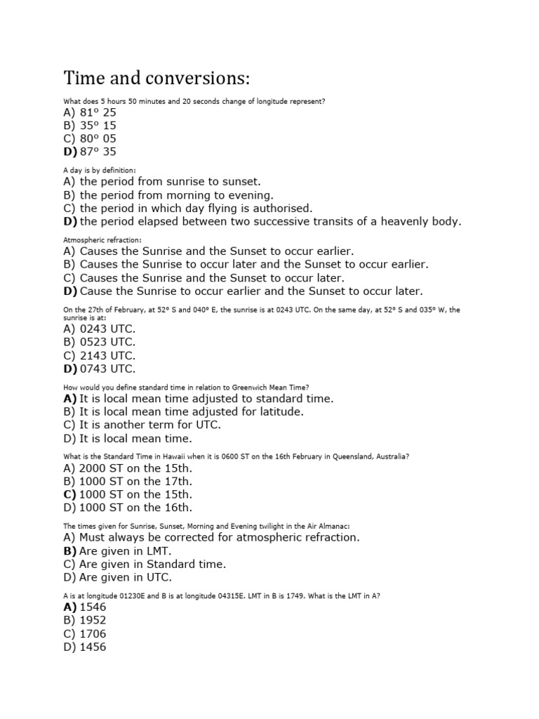 Time and conversions | PDF | Twilight | Sunset