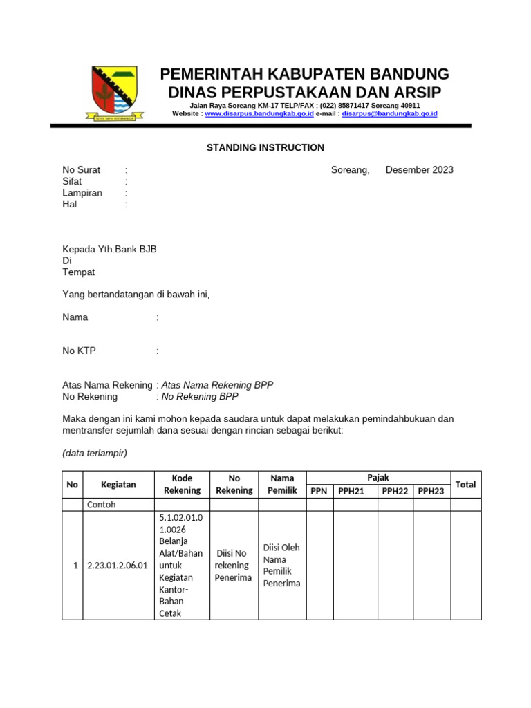 Format Surat Standing Instruction | PDF