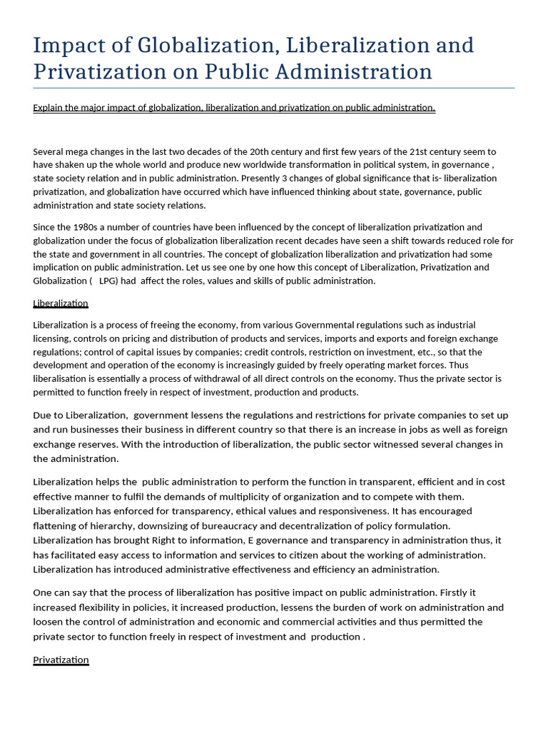 PA in The Era of Liberalization, Privatization and Globalization - CC 13 | PDF | Globalization ...