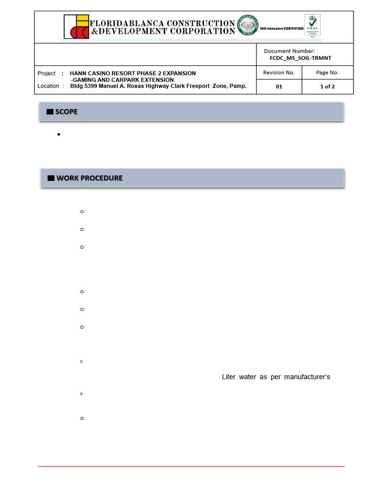 Method Statement For Soil Treatment | PDF