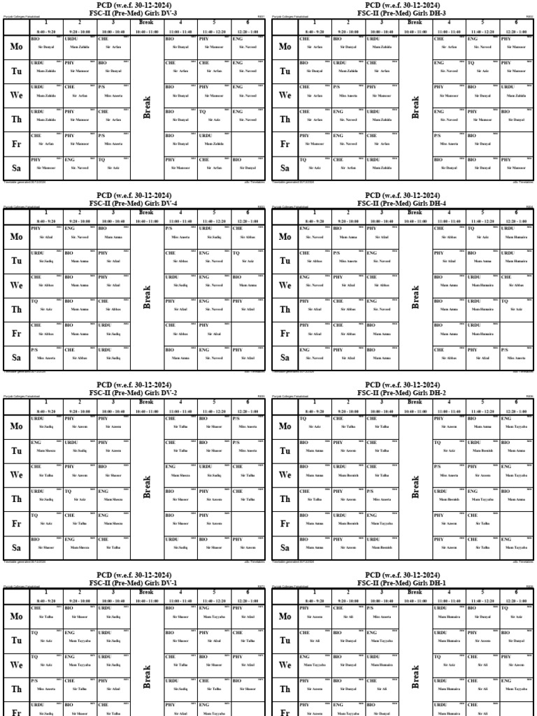 Classes Timetable 30-12-24(new) | PDF