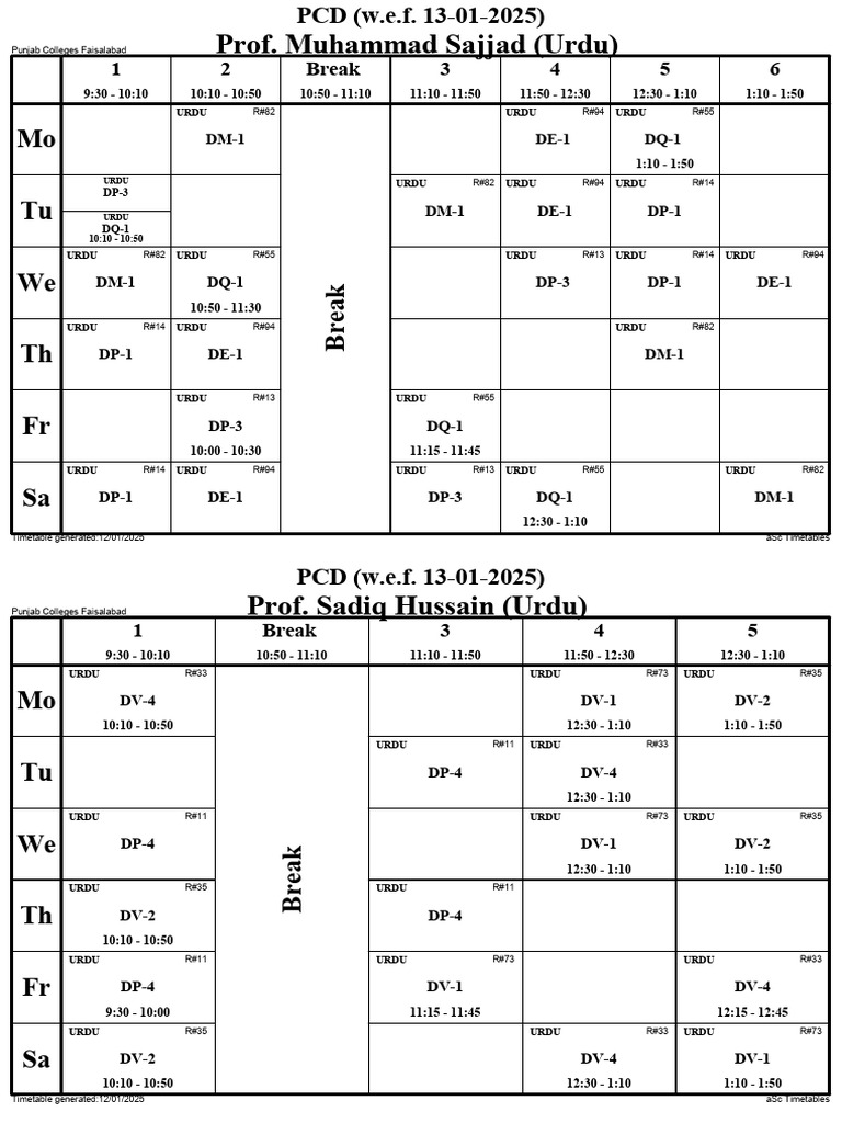 Teachers Timetable (13!01!2025) | PDF