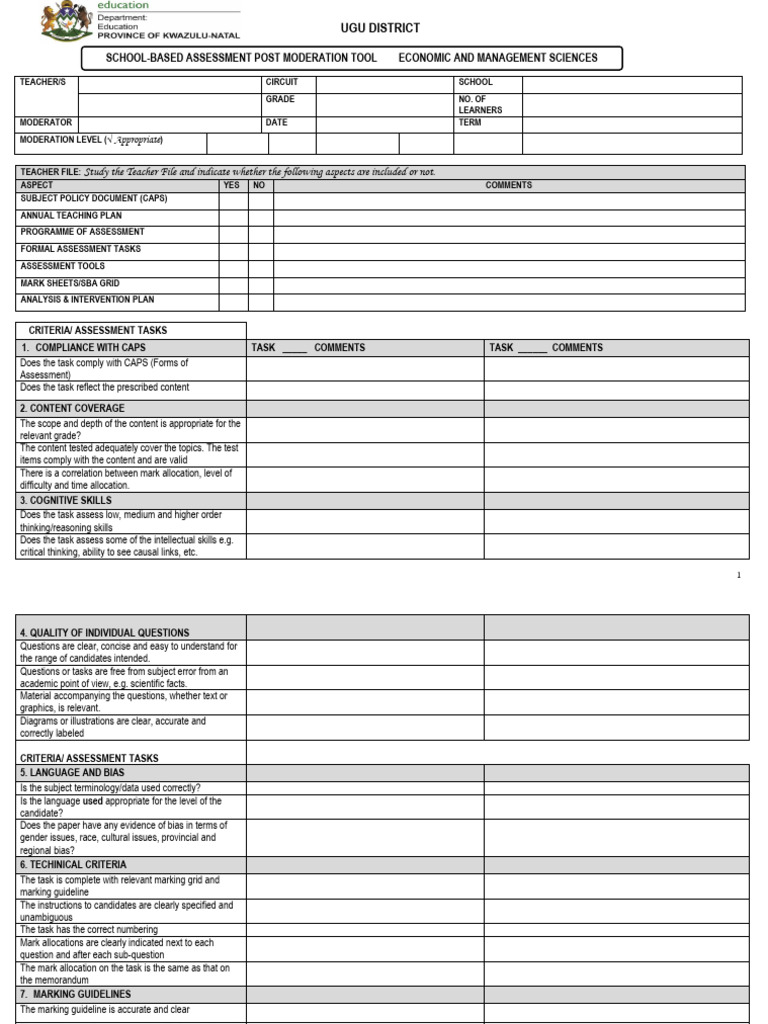 EMS Post Moderation Tool Template | PDF | Educational Assessment ...