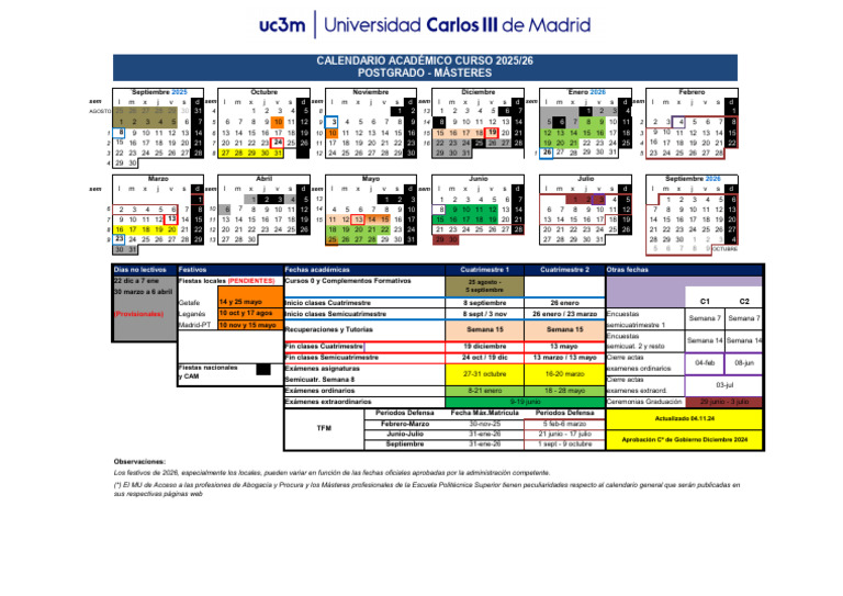 UC3M Calendario+Academico+Postgrado+25 26 | PDF