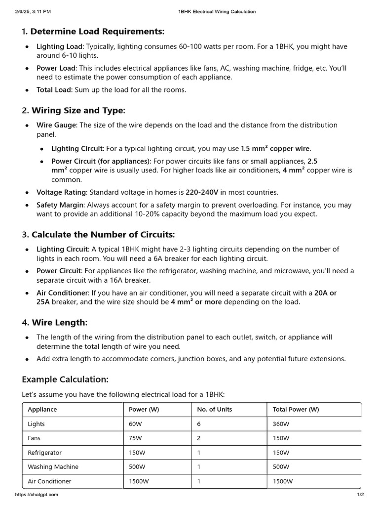1BHK Electrical Wiring Guide | PDF | Electrical Wiring | Electric Power ...