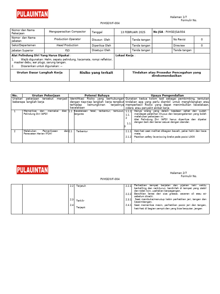 Prosedur Aman Operasi Compactor | PDF