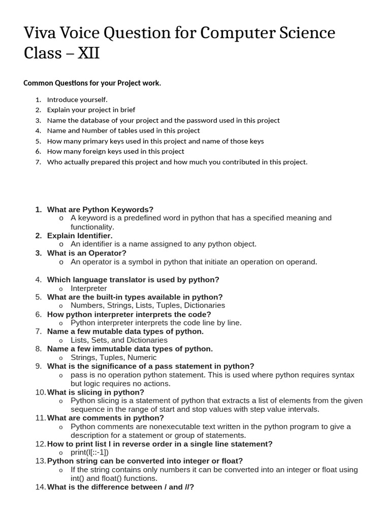 Viva Voice Question for Computer Science Class | PDF | Parameter (Computer Programming) | Scope ...