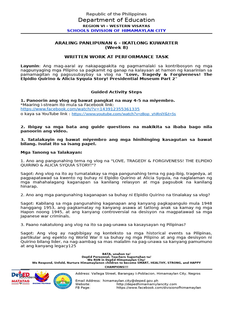 Ap6 WW Perf Task Q3 W8 | PDF