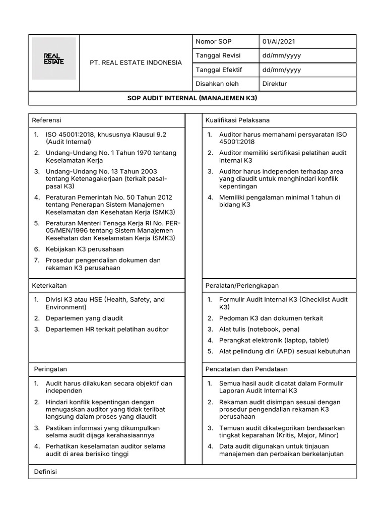 SOP SMK3 01 Audit Internal | PDF