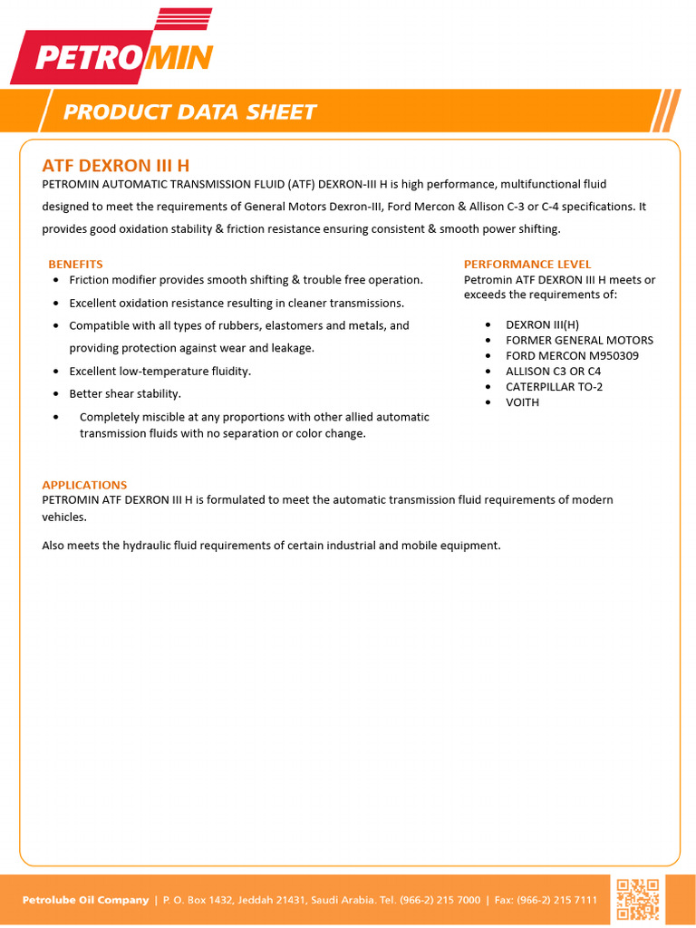 4 Atf Dexron III H Pds Vesion 3 | PDF | Chemical Engineering ...