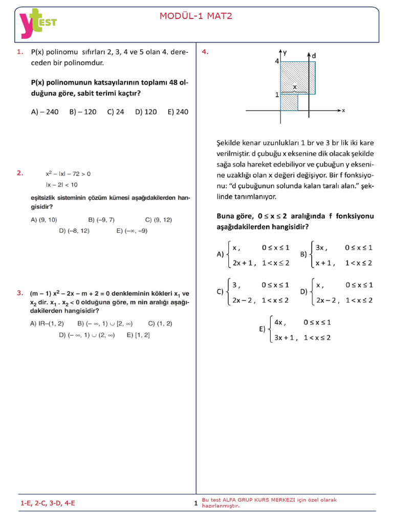 Mat2 Modül1 40 Soru Mf1-Mf2-Tm1 | PDF