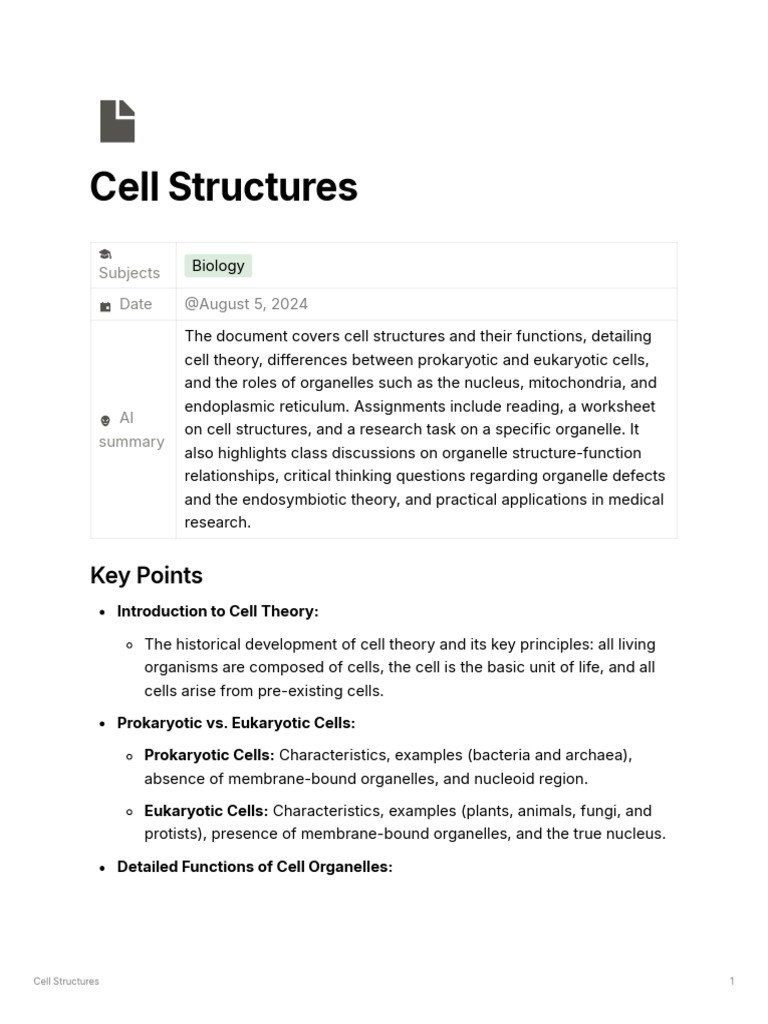 Understanding Cell Structures and Functions | PDF | Cell (Biology ...