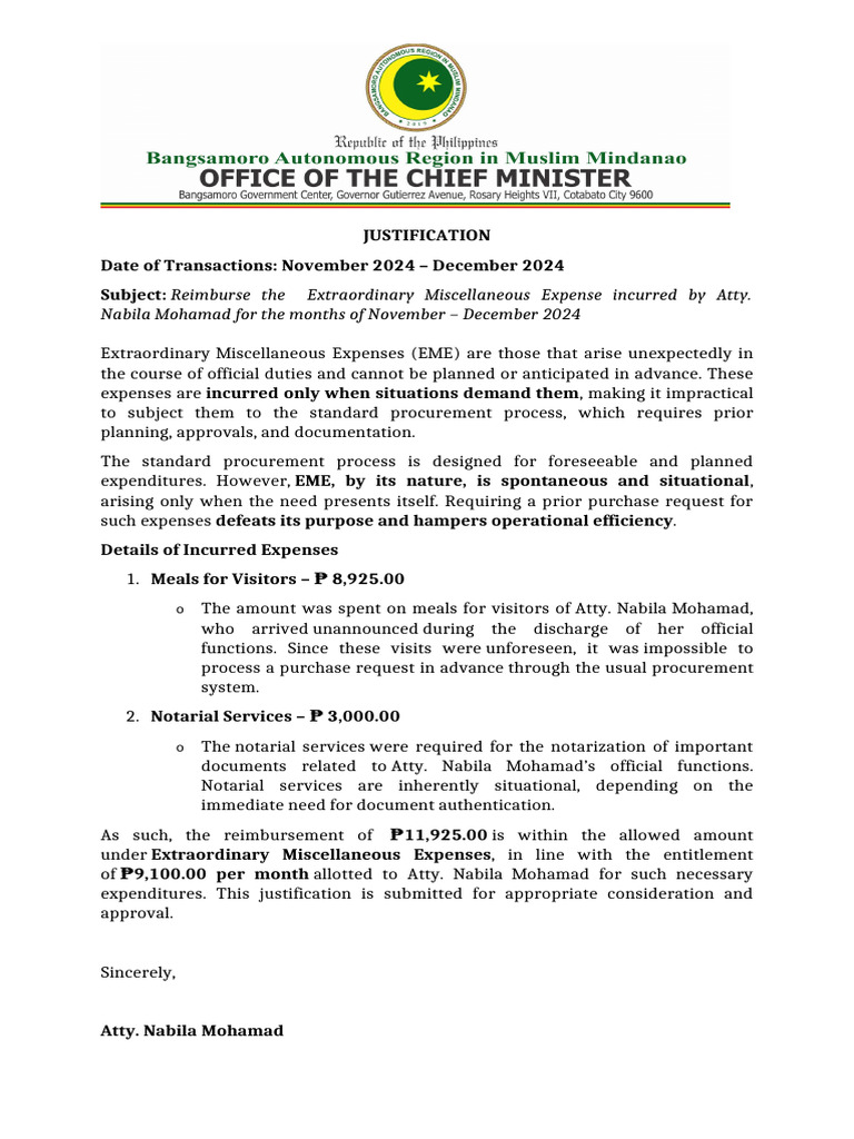 Justification Obmusc Emecom | PDF | Expense | Procurement