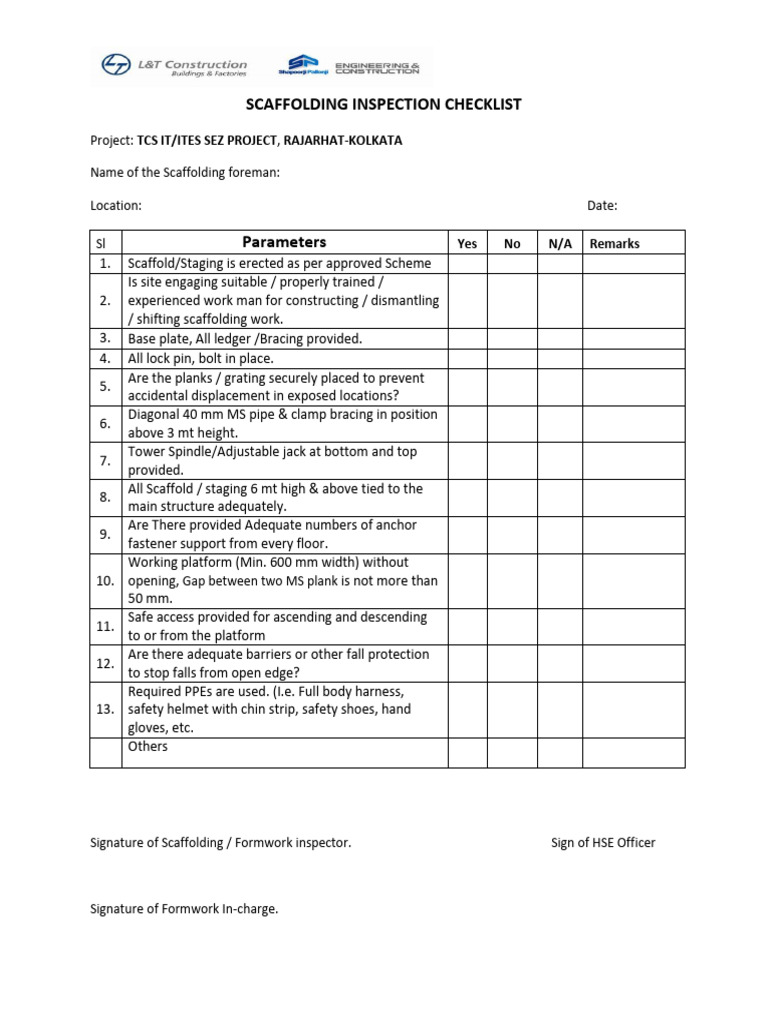 SCAFFOLD INSPECTION CHECKLIST - (Rev-2) | PDF